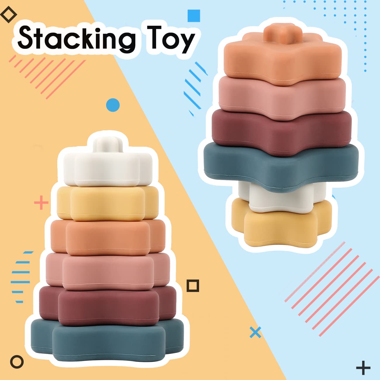 Haakaa Baby Silicone Shape Puzzle, Baby Stacking Toys & Teething Toys, Silicone Stacking Blocks Montessori Toys for 3M+ Babies, BPA-Free. Sunshine.