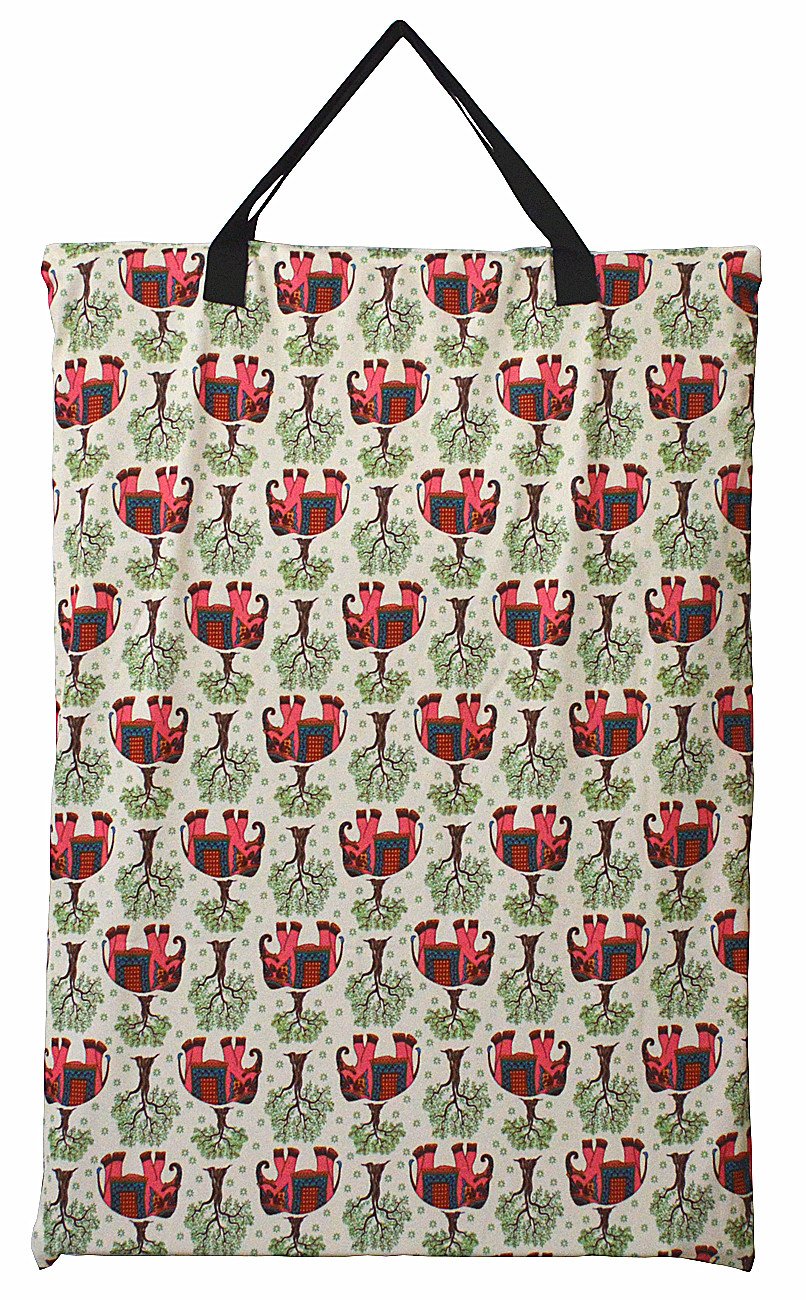 Large Hanging Wet/Dry Cloth Diaper Pail Bag for Reusable Diapers or Laundry (Red Elephant)