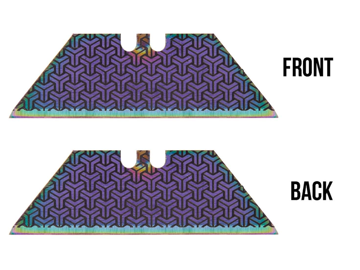 NDZ Performance Steel Blade Replacement for Berkling Utility Knife, Custom Razor Blade, Double Sided Laser Engraved Designs, Rainbow - TriWeave, 1 Pack