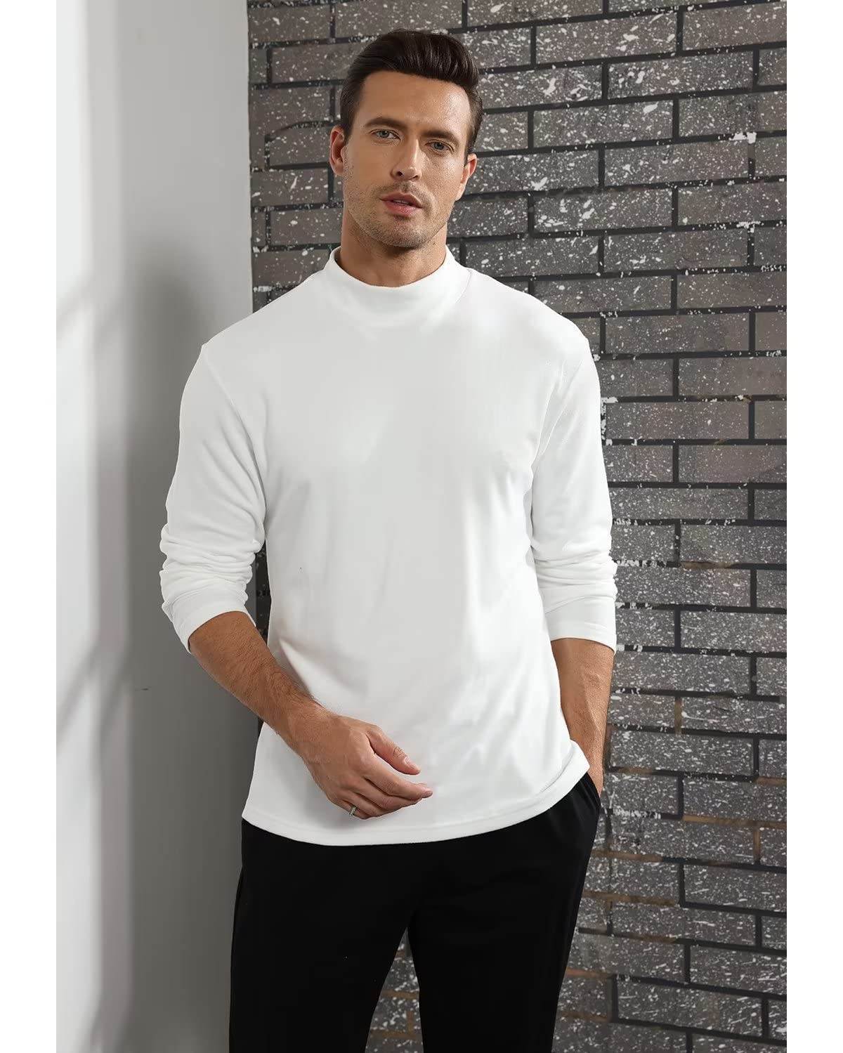 Annystore Men’s Turtleneck Sweater Slim Fit Mock Turtleneck Knitted Casual Thermal Pullover Sweater White