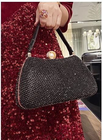 Anopo Rhinestones Clutch Purses Evening Handbag Bag Sparkly Bridal Lady Crossbody Chain Strap for Wedding Party Prom Club Black