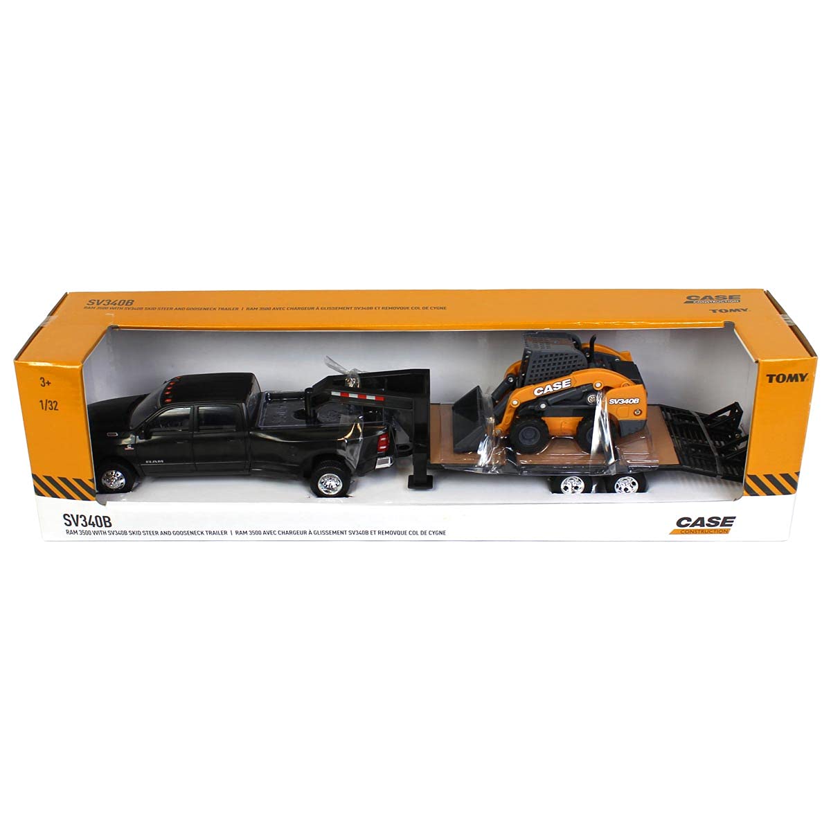 Case IH1/32 Big Farm Ram Dually Quad Cab with Lowboy Trailer and Case SV340B Skidsteer Loader 47155, unisex-adult