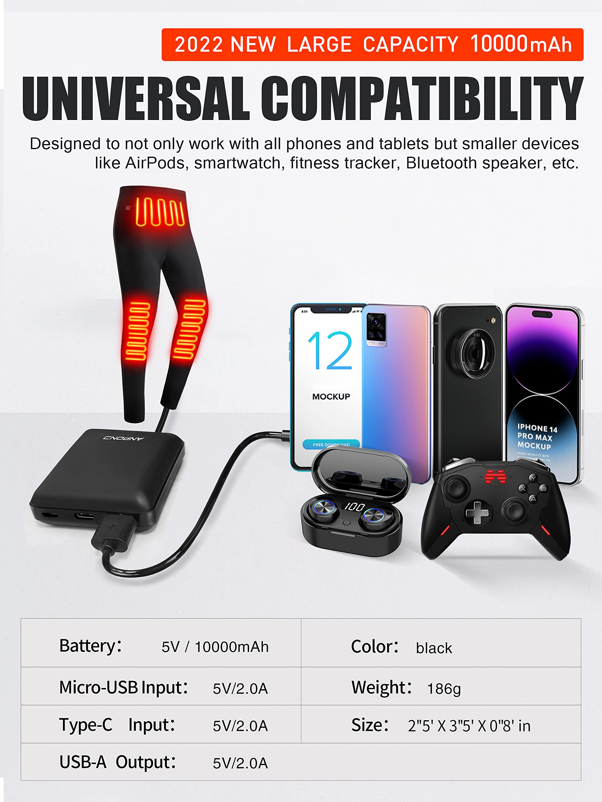 AnPond Heated Pants for Women;Women's Heated Long Johns with 10000mAh Battery;USB Power Supply;3-Level Temperature Control Dark Gray