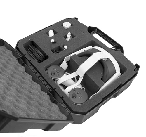 CASEMATIX Hard Shell Travel Case Compatible with Meta Quest 3S, Meta Quest 3 and 2 VR Headset - Fits 256GB, 128GB and 64GB Models with Custom Compartments for Accessories Like Controllers and Cables