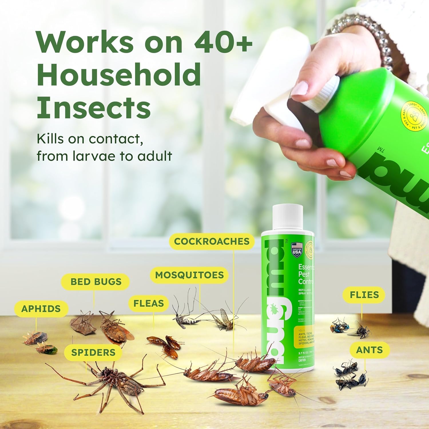 BugMD Ant Killer & Bug Spray Concentrate - Roach and Cockroach Killer Indoor, Spider & Flea Spray for Home, Fly and Insect Defense, Safe with Essential Oils, Plant-Powered, Pest Control Kit