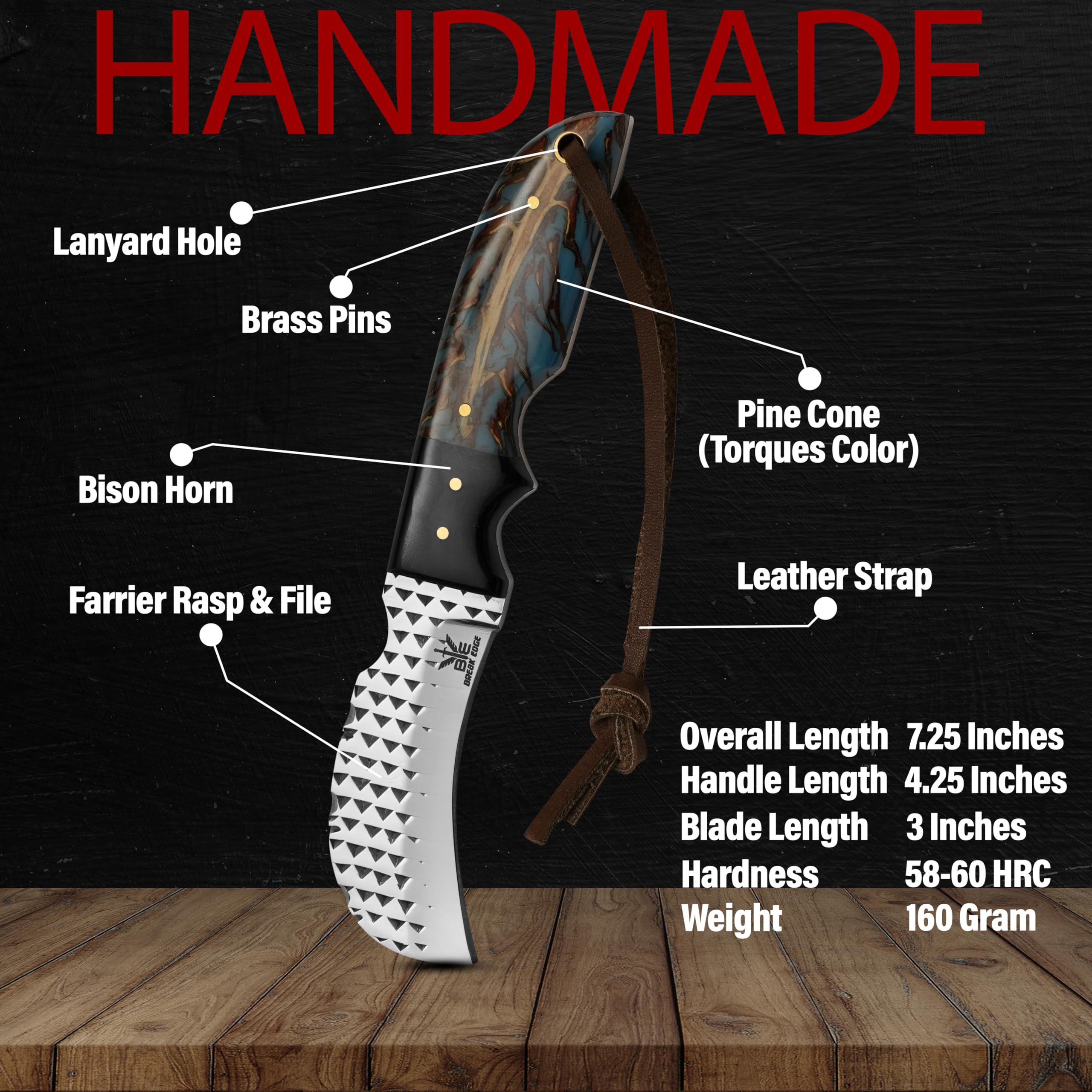BE BREAK EDGE Handmade Steel Lineman’s Hawkbill knife with Leather sheath,Wire Skinning knife,Heavy Duty Utility knife, Fixed blade Full Tang Electrician knife for professional,(Bison Horn Handle)