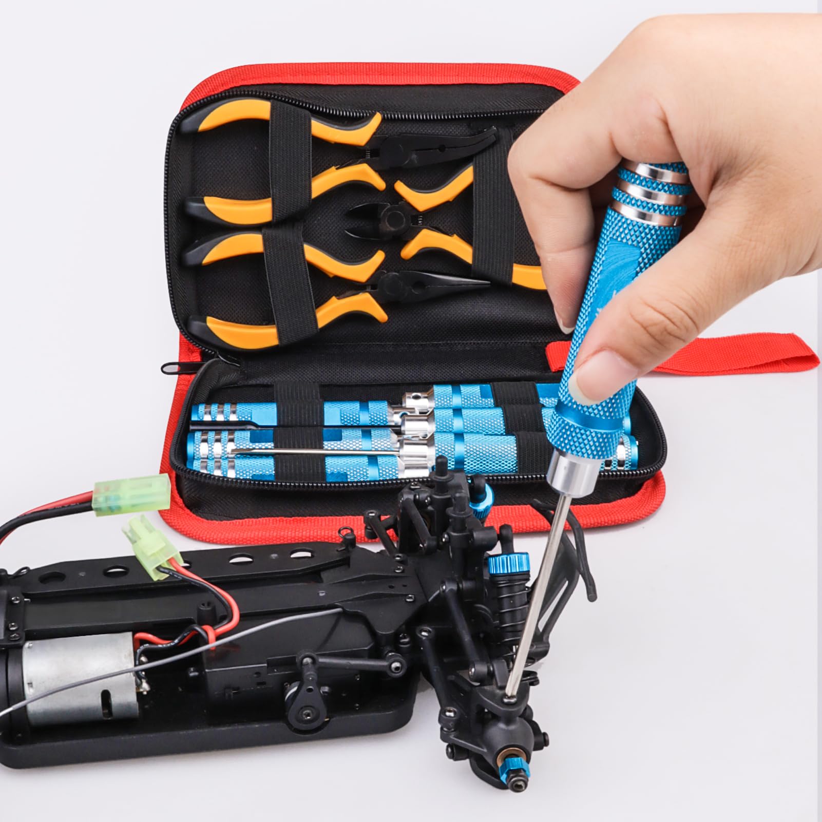 RC Tool Kit - RC Screwdriver(Flat/Phillips/Hex), Screw Kit, Pliers, Wheel Wrench, Tray for RC Car FPVDone Quadcopter Helicopter Boat Compatible with Traxxas, Axial, Redcat, HPI, Losi RC Repair Tools