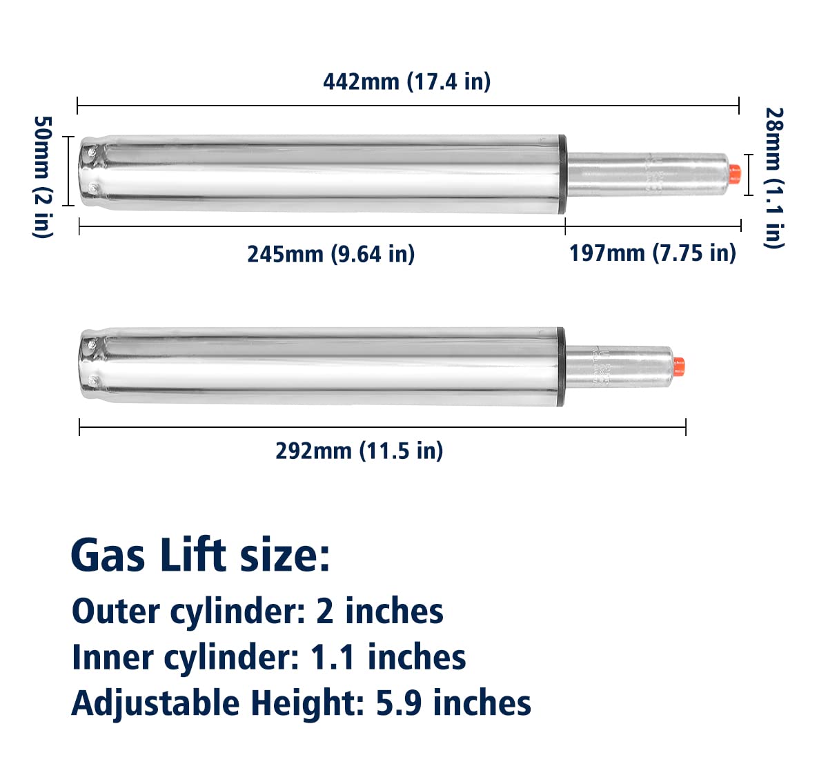 Office Chair Gas Lift Cylinder Replacement, Hydropneumatic Impact Piston for Gaming Chairs 、Tattoo and Massage Stool Gas Lift Replacement, Heavy Duty (1000lbs) (5.9 inch)