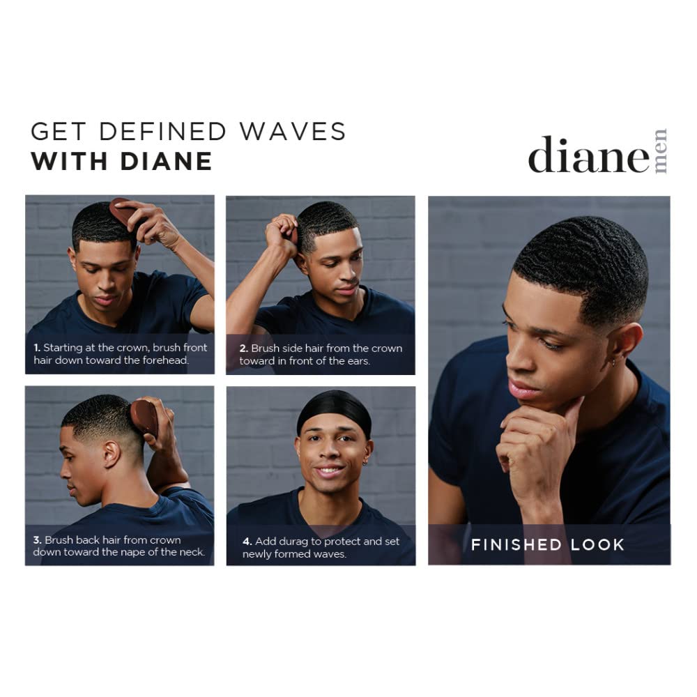 Diane Premium 100% Boar Bristle Military Wave Brush for Men and Barbers, Medium-Firm Bristles for Thick Coarse Hair, Detangling, Smoothing