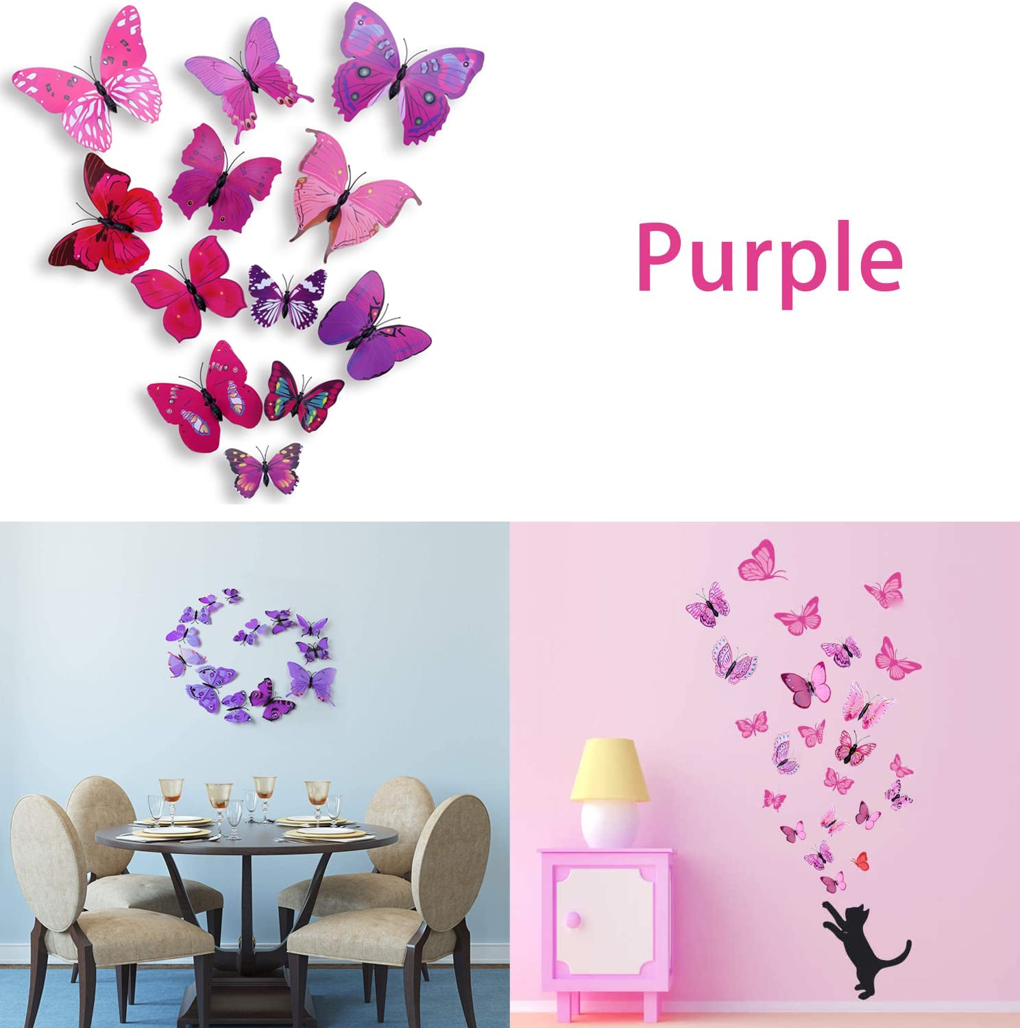 HAKDAY 3D Butterfly Wall Decor, 48 PCS 3D Butterfly Wall Stickers for Crafts Butterflies Party Decorations Birthday Room Decor