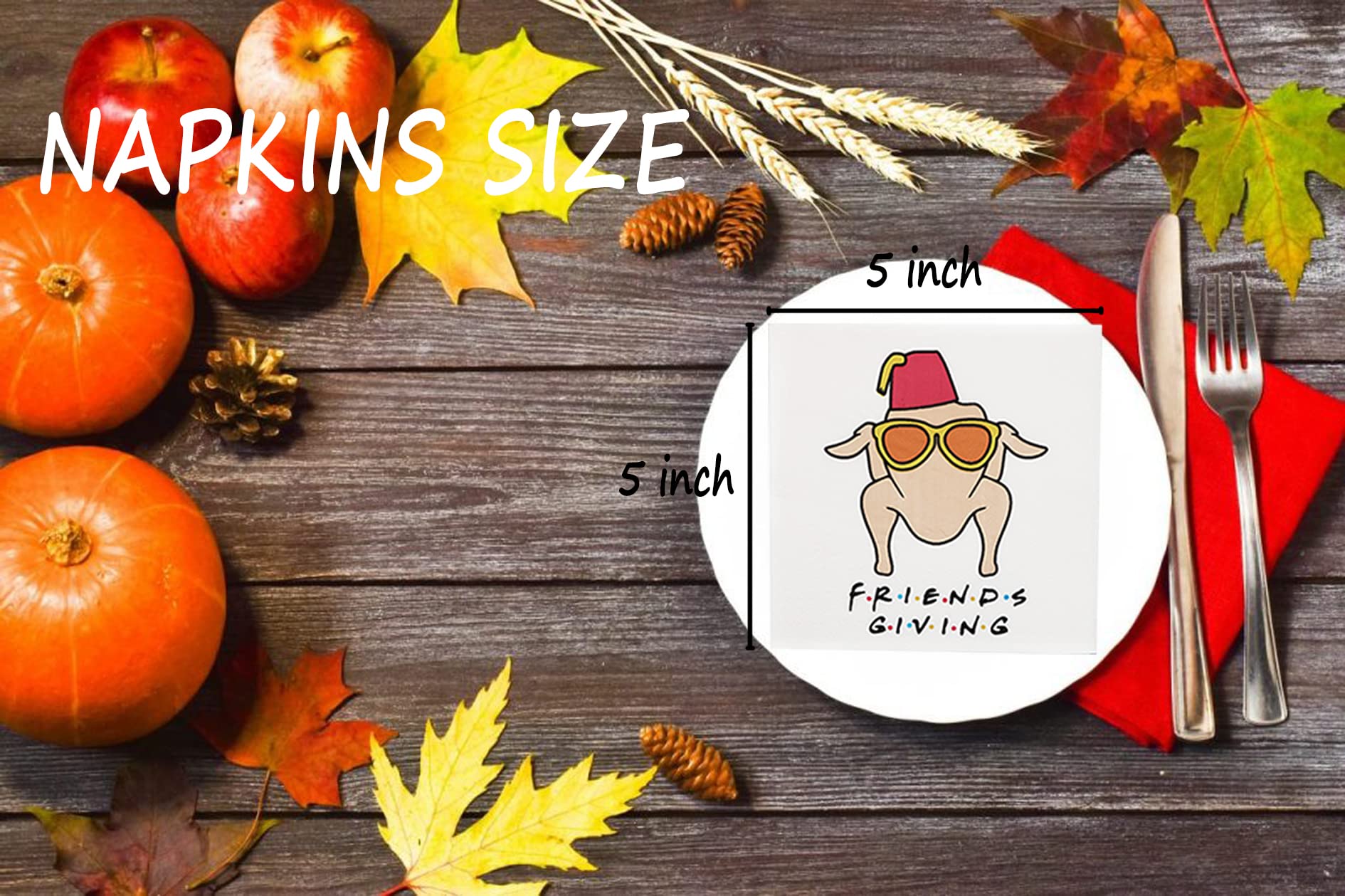 Friendsgiving Napkins, Thanksgiving Napkins, Happy Friendsgiving Party Decorations, Fall Thanksgiving Decorations, 5 x 5 Inch, 50-Pack