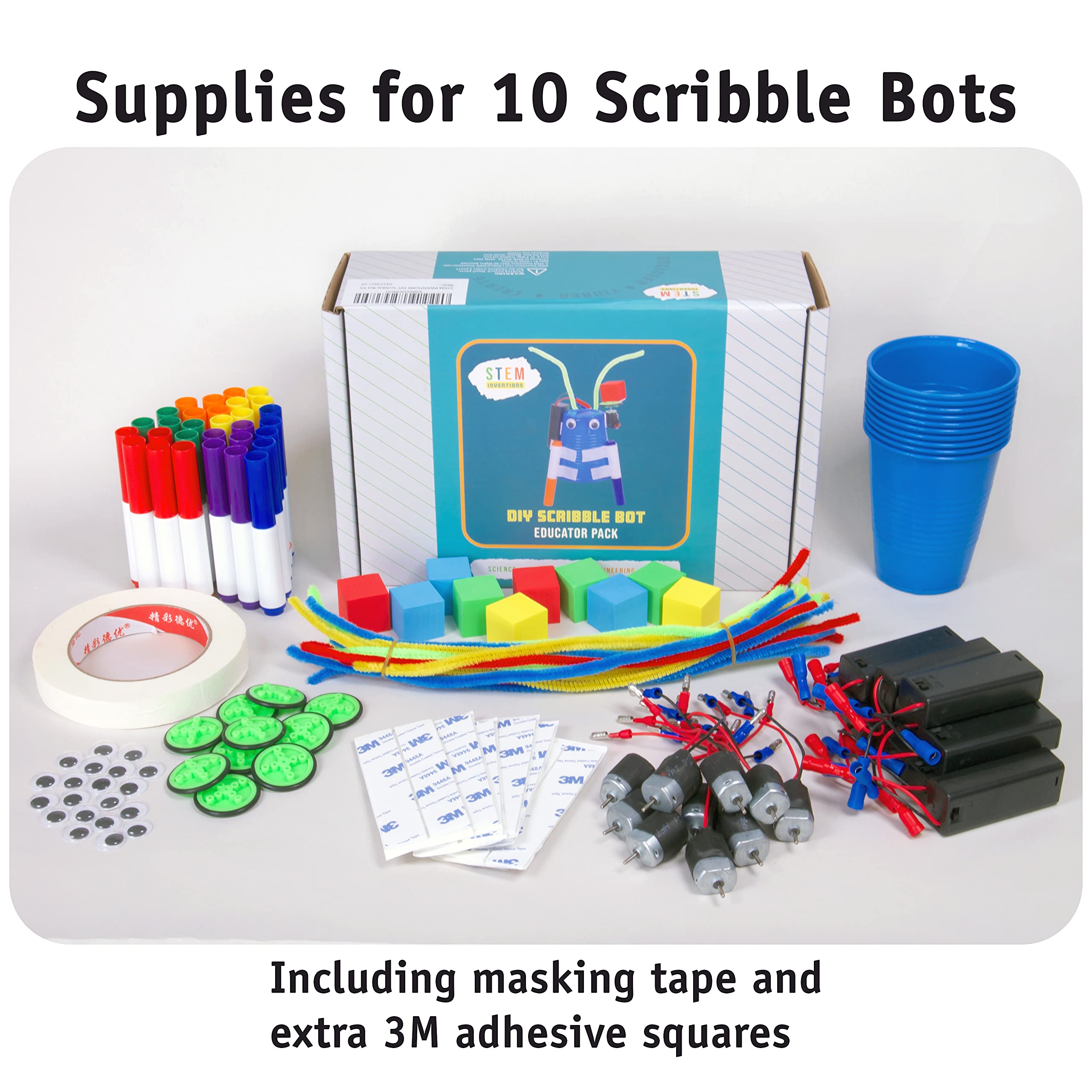 DIY Doodling Scribble Bot Kit β Bulk Pack of 10 Motorized Art Robot Projects for Kids - STEM & STEAM Learning Activity