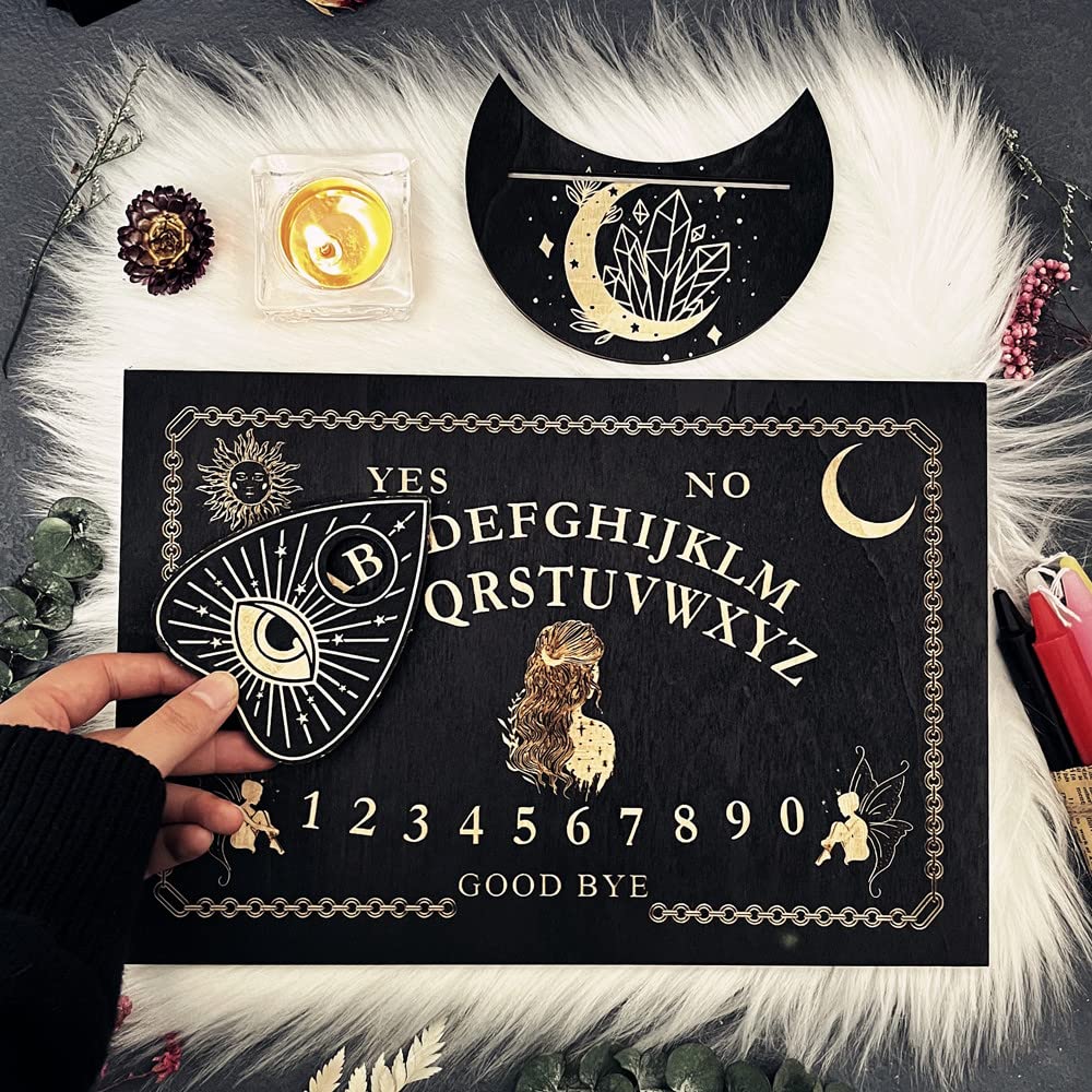 OKDOKEY Black Spirit Board & Tarot Card Stand Kit(3PC) | Black Wooden Laser Engraved Spirit Board | Unique Metaphysical Spirit Game | Talking Board | Seance |Witch Personalized Gift—Classic Series