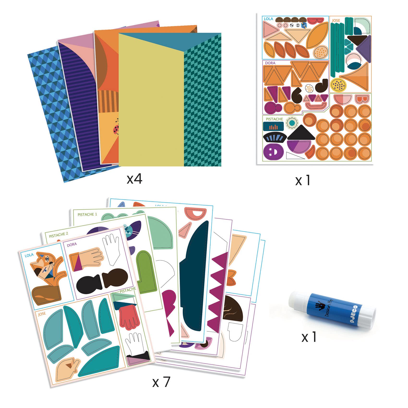 DJECO Inspired by Square Heads Sticker Craft Kit, Picasso, Multi