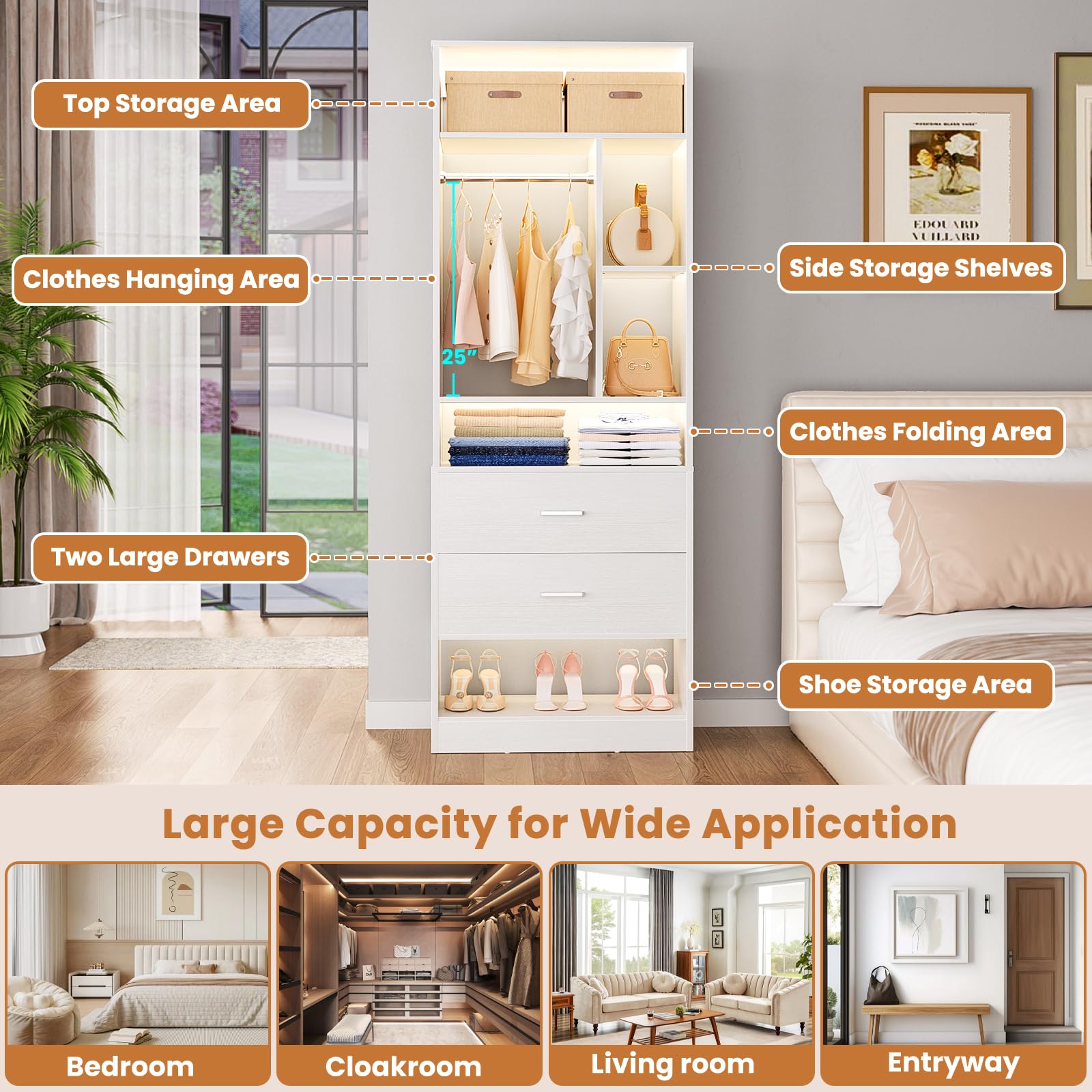 Besiost Closet System with 2 Drawers, White