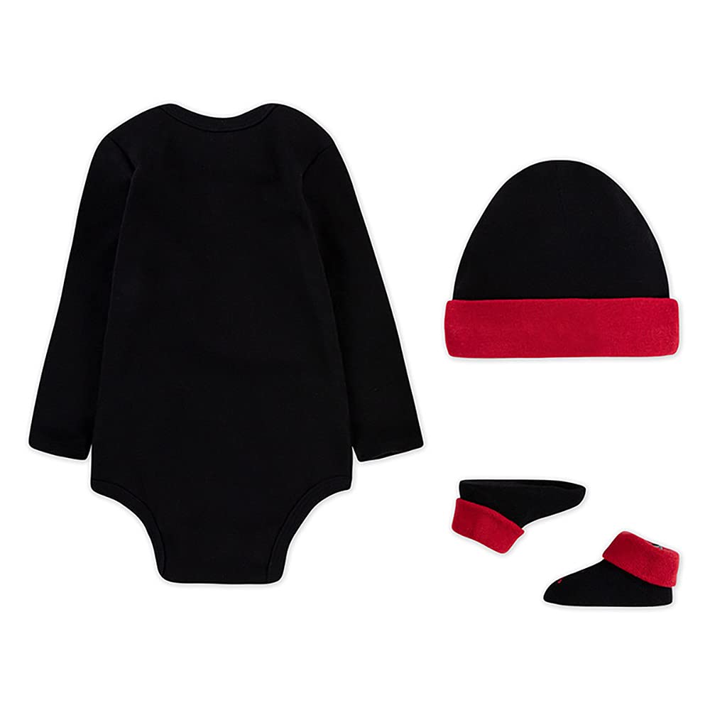 Nike Baby Long Sleeve Bodysuit, Hat and Booties 3 Piece Set (Black(LJ0263-023)/Red, 0-6 Months)