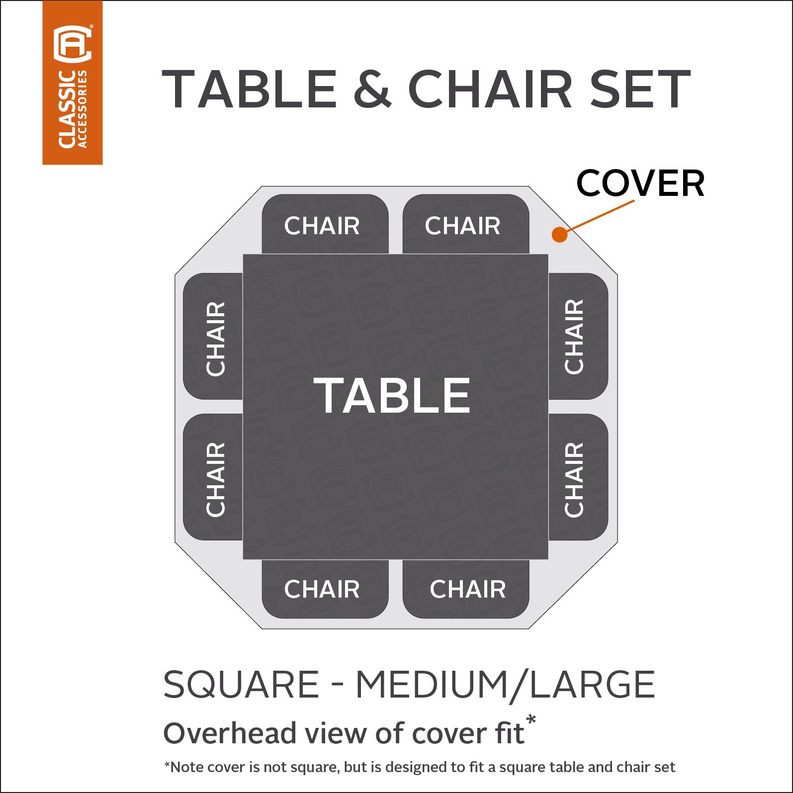Classic Accessories Ravenna Water-Resistant 86 Inch Square Patio Table & Chair Set Cover