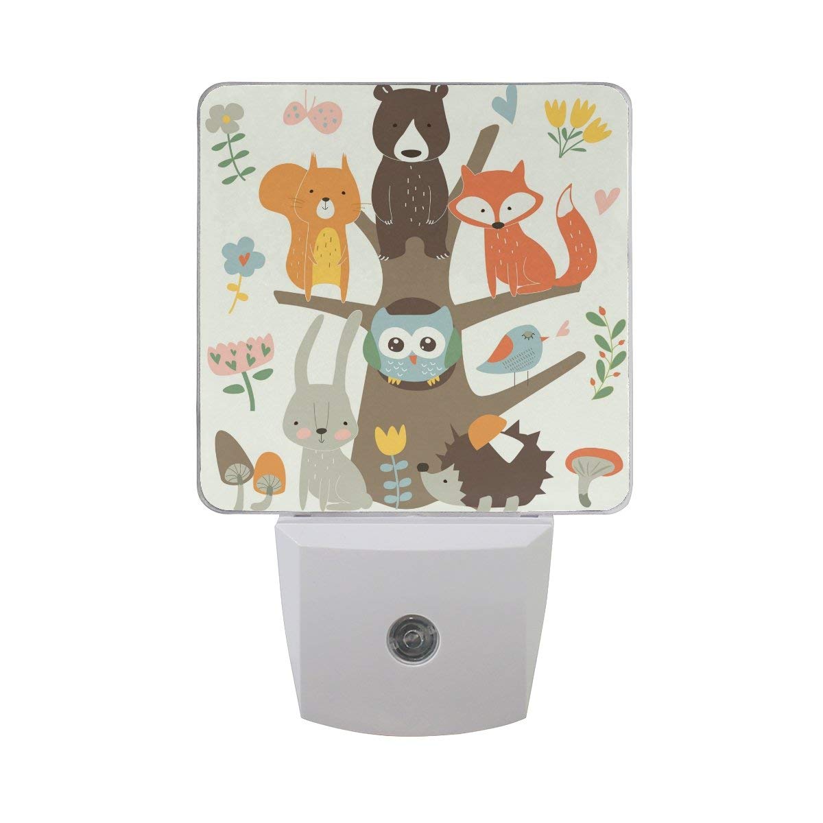 Led Night Light Animal Fox Bird Owl Bear Rabbit Flower Tree, Auto Senor Dusk to Dawn Night Light Plug in for Kids Baby Girls Boys Adults Room2