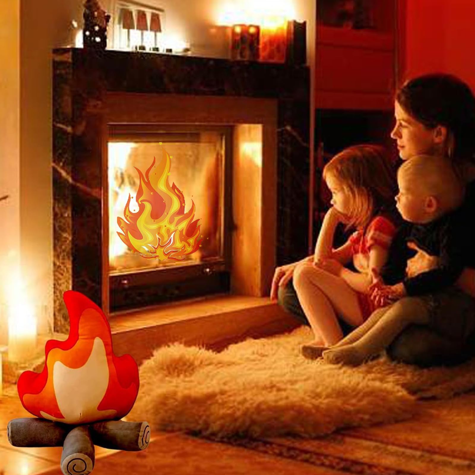 Chilifuli Funny Campfire Plush,12 in Simulation Fake Campfire Pillow, Soft Simulation Bonfire Stuffed Plushies Doll Fake Fire Firewood Plush Pillow, for Outdoor Camping Room Decor Kids Gifts (12 in)