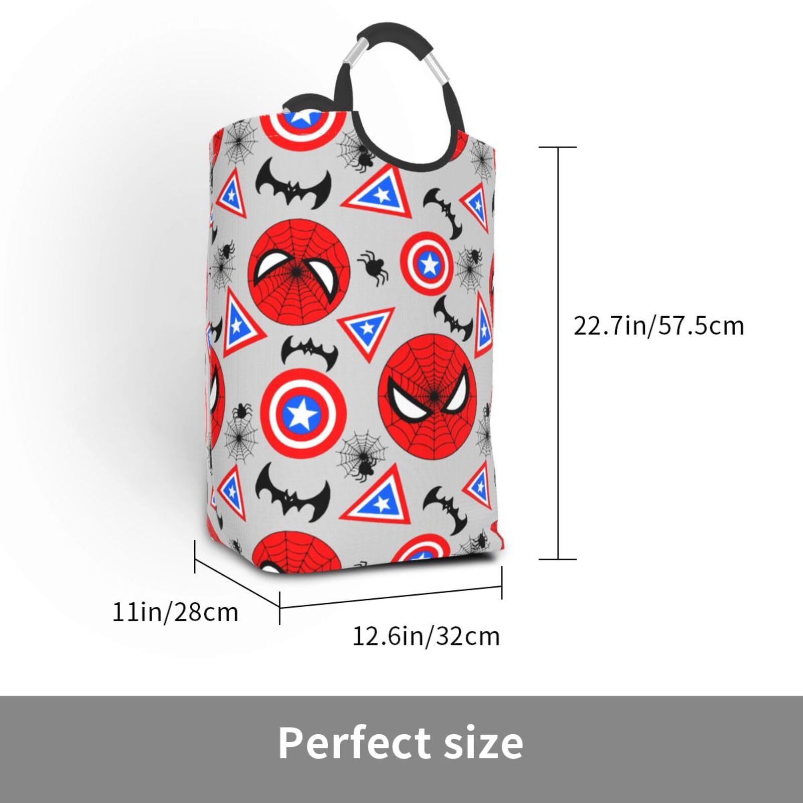 Bukoigo Cartoon Spider Web Bat Shield Laundry Basket Waterproof Durable Dirty Clothes Storage Baskets Gray Background Laundry Hamper Washing Bag for Home Dorm 50L, Black