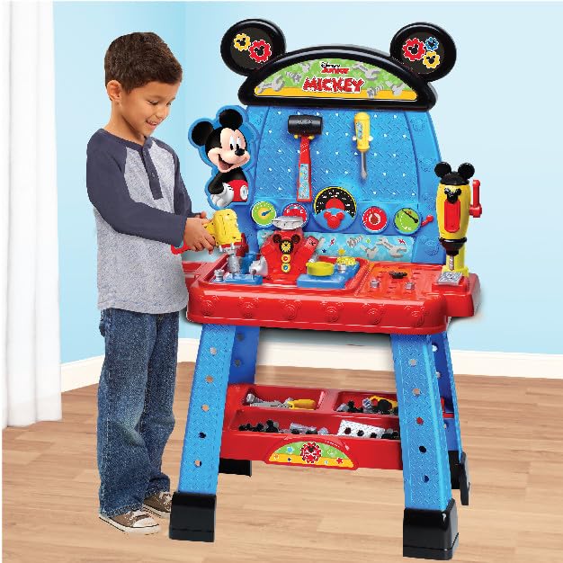 Disney Junior Mickey Mouse Funhouse Workbench, 43-piece Kids Construction Tool Set, Kids Toys for Ages 3 Up, Amazon Exclusive by Just Play