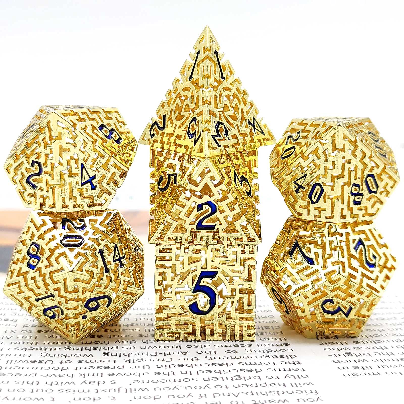 DND Dice Set D&D Metal Dungeons and Dragons Hollow Dice Tabletop Games Polyhedral Pathfinder Multi Sided Roleplaying RPG MTG 7 Board Accessories Gifts D4 D6 D8 D10 D12 D20 (Golden Blue)