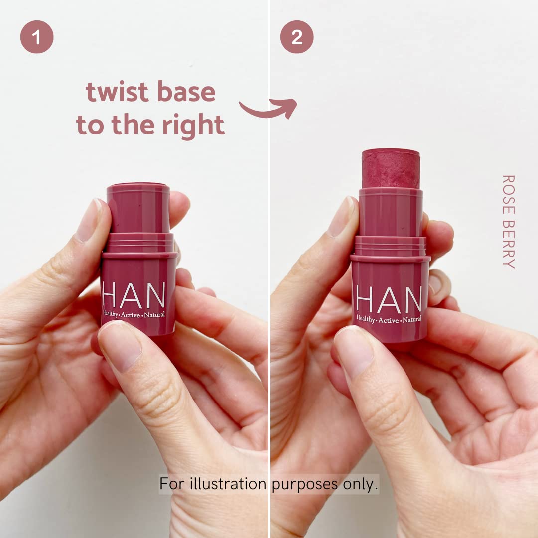 HAN Skincare Cosmetics Vegan, Cruelty-Free 3-in-1 Multistick for Cheeks, Lips, Eyes, Pink Peony