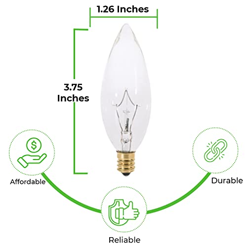 BULBMASTER 15 Watts Blunt Tip Decorative Light Bulbs Chandelier Light Bulb Candelabra Base Torpedo Clear Straight Dimmable Incandescent Light Bulbs, E12 Base Lamps Pack of 12
