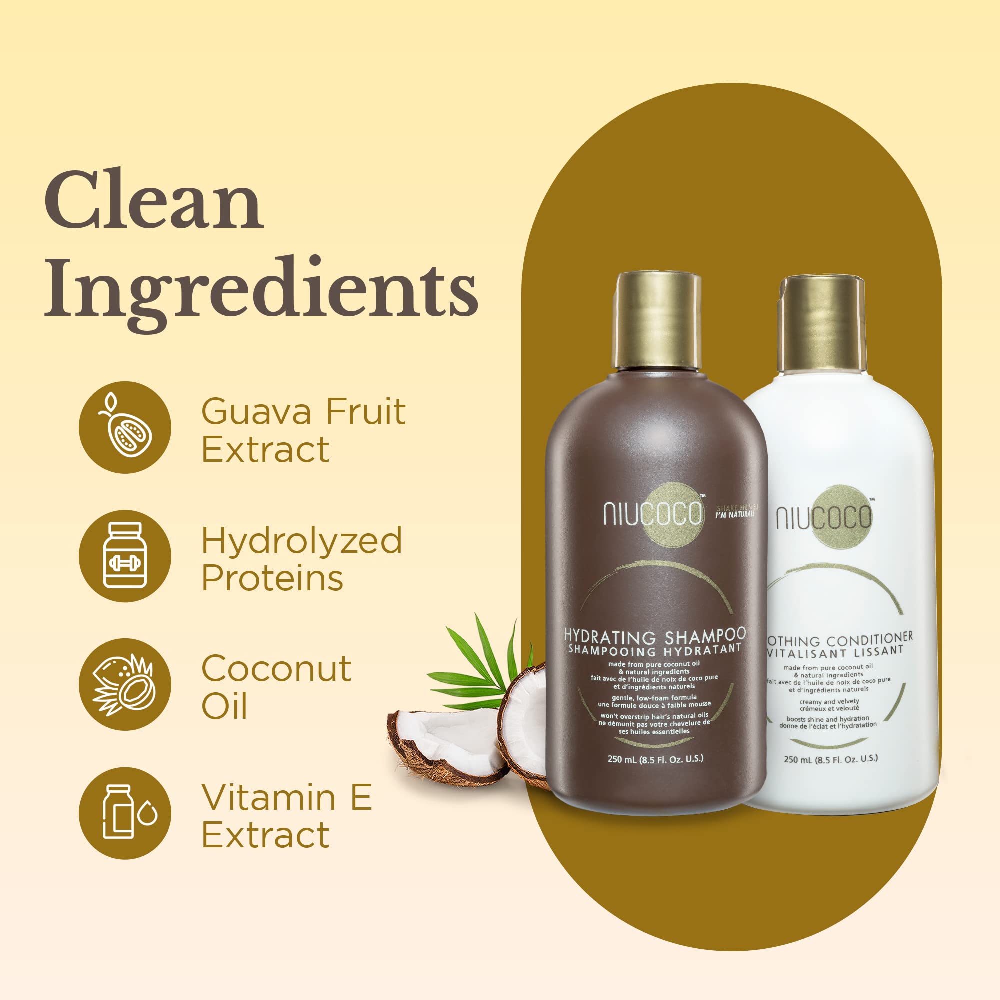 NIUCOCO | All-Natural Coconut Oil Shampoo and Conditioner | 100% Non-Toxic | Bundle Pack (250ml)
