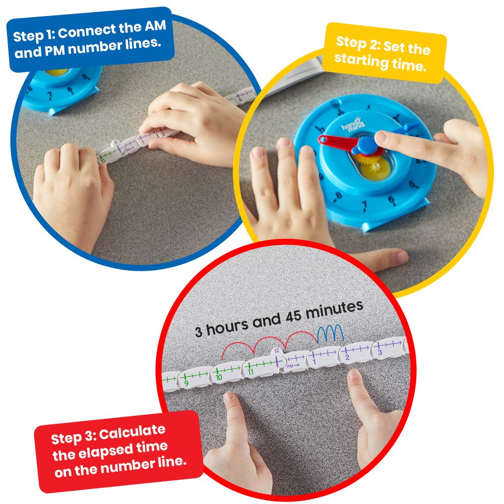 hand2mind Advanced NumberLine Clock™ for Kids Learning to Tell Time, Math Manipulatives for Telling Time, Analog Clock for Kids Learning, Learning to Tell Time Clock, Homeschool Supplies (1 Pack)