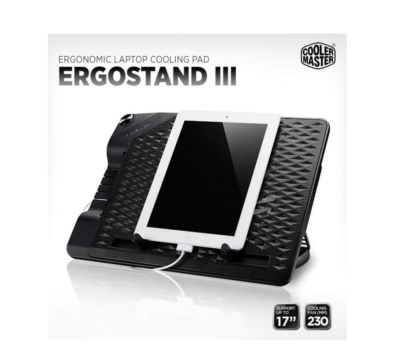 Cooler Master Ergonomic Laptop Cooling Pad. NotePal Ergostand 3 The ergonomic cooling stand built for laptops up to 17"