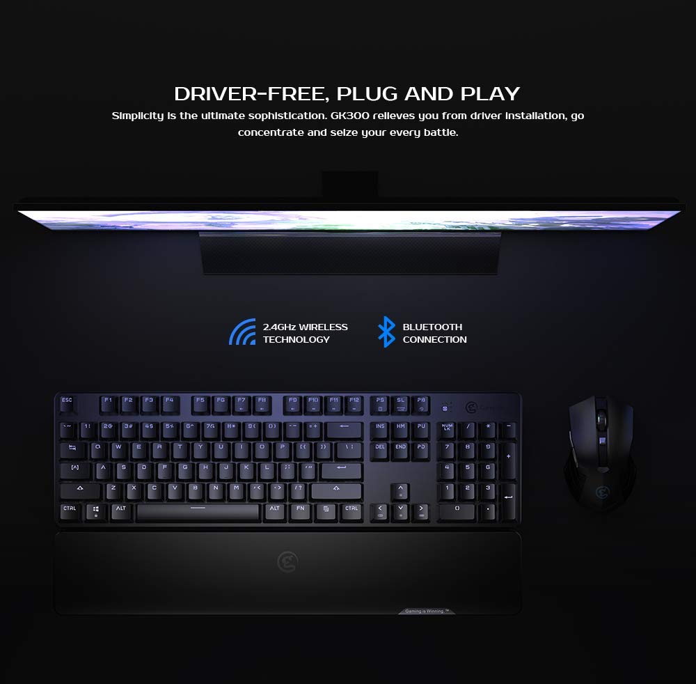 GameSir GK300 Wireless Mechanical Gaming Keyboard 2.4 GHz + Blutooth Connectivity, 1ms Low Latency, Aluminium Alloy Top Plate, Anti-ghosting for PC/iOS/iPad/Android Smartphone/Laptop and Mac (Renewed)