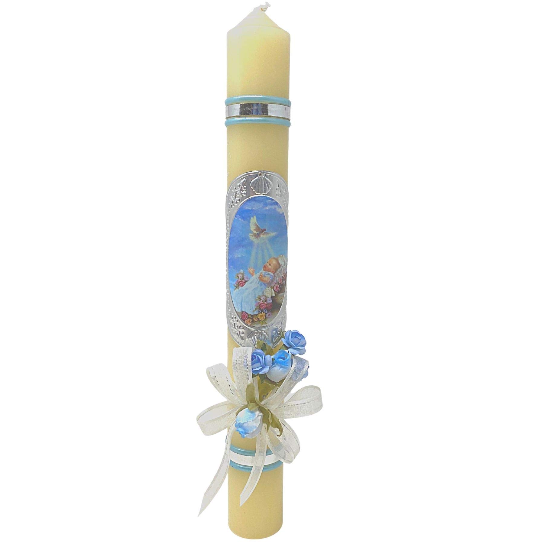 CB Church Supply Hand Decorated Sacramental Baptism Candle by Will & Baumer, 11.25-Inch, Boy with Dove