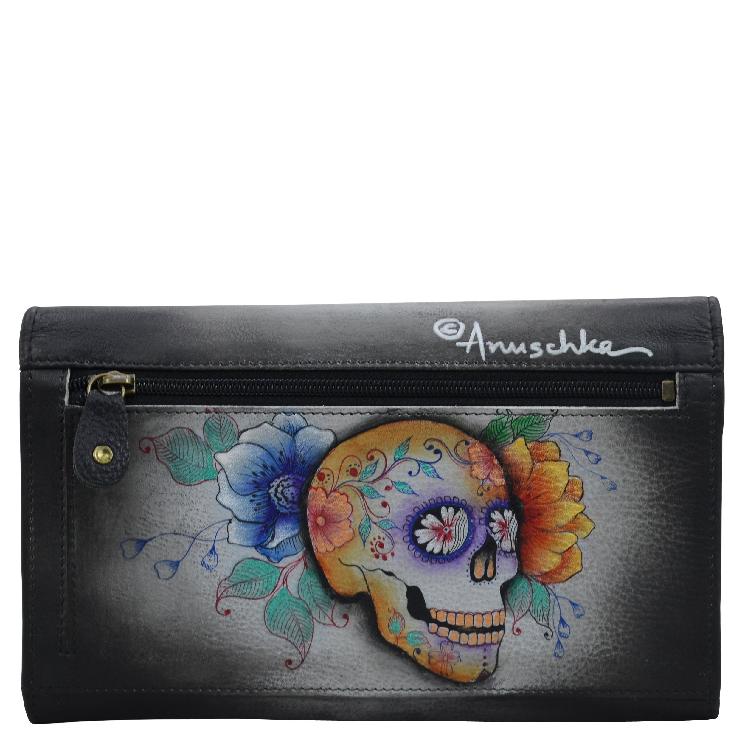 Anuschka Women’s Hand Painted Genuine Leather Three Fold Clutch - Cleopatra's Leopard Tan
