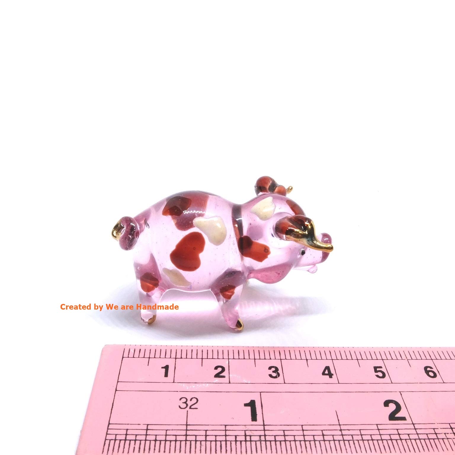 Handmade Mini 2" Blown Glass Pig Figurine, Pink with 22K Gold Accents, Gift Ideas, Fantasy Cool Stuff Decor No.2