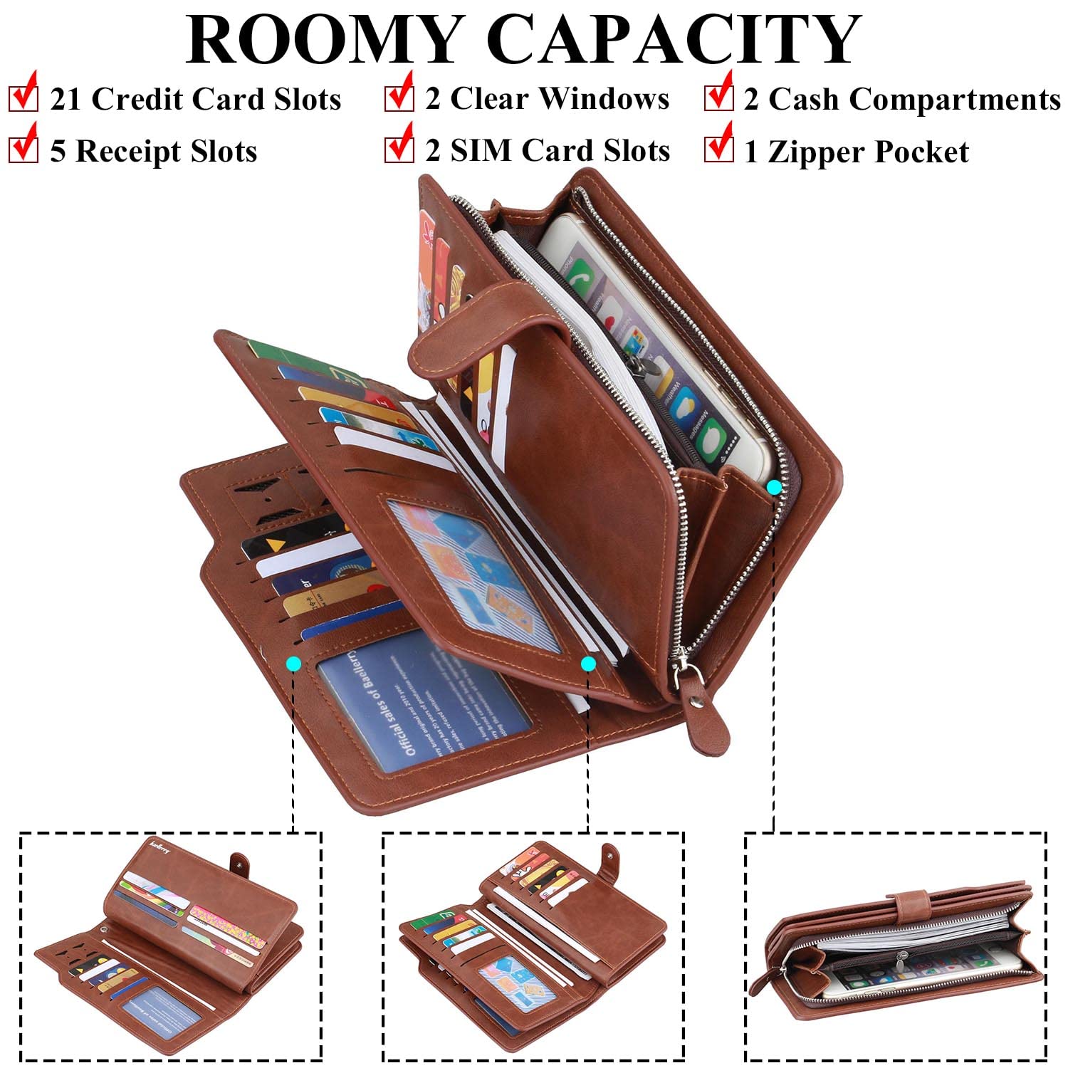 Coolstar Wristlet Wallets for Women Men's Clutch Wallet Large Capacity Leather Purse Business Credit Card Holder (2-Dark Brown)