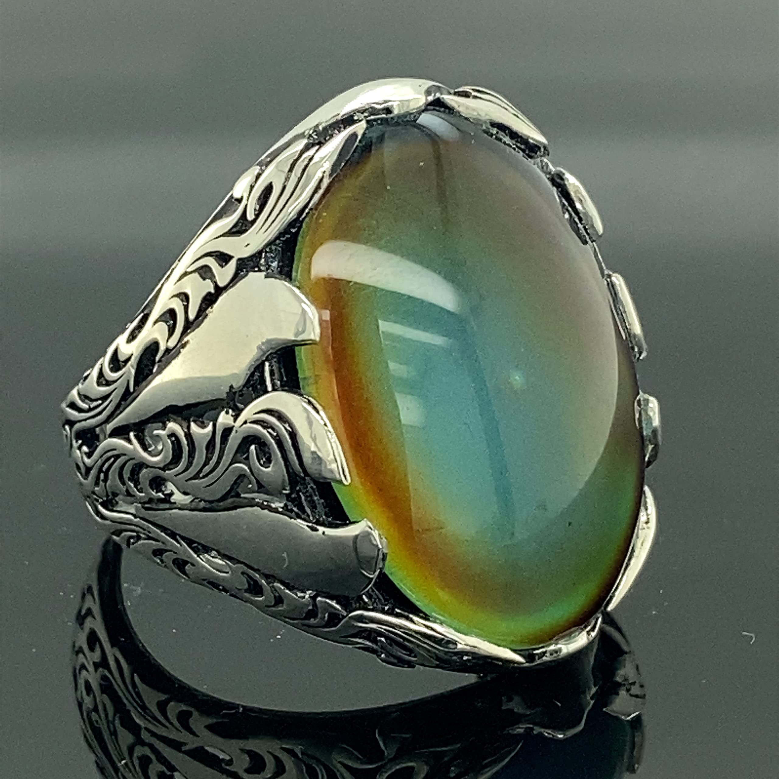 Handmade Ring, Silver Oval Sense Stone Ring, Color Changing Ring, Color by Temperature Mood Charm, 925k Sterling Silver Ring