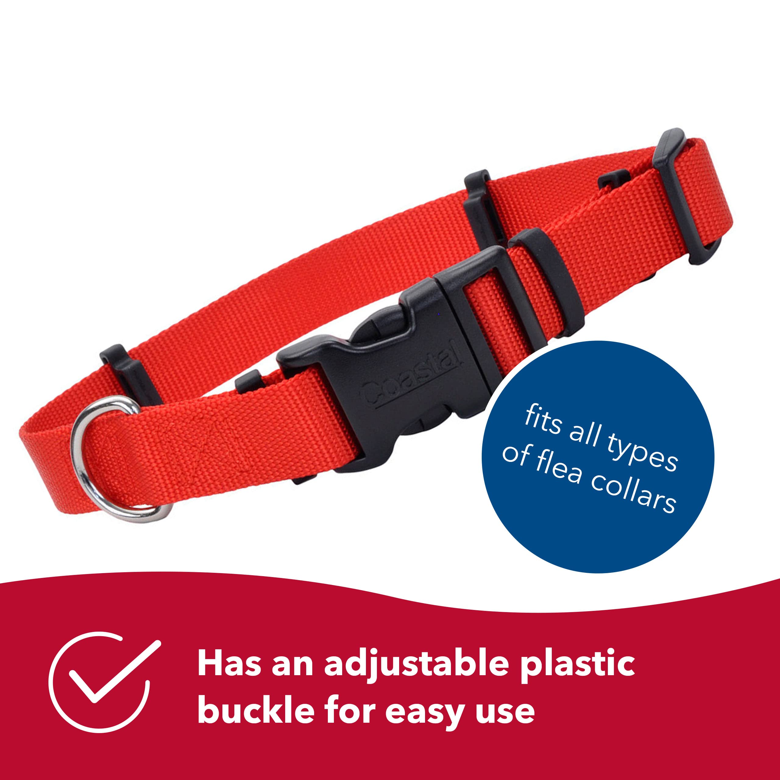 Coastal Pet SecureAway Collar Protector for Flea Collars - Dog Collar Accessory - Protective Collar for Flea Collar for Dogs - Adjustable Dog & Puppy Collar Protection - Red, 1" x 14-20"