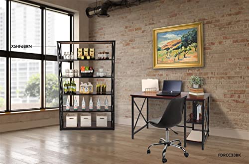 Displays2go Industrial-Style Desk, Two Shelves, Steel X Sides - Dark Wood Tone (FDXDESKBRN)