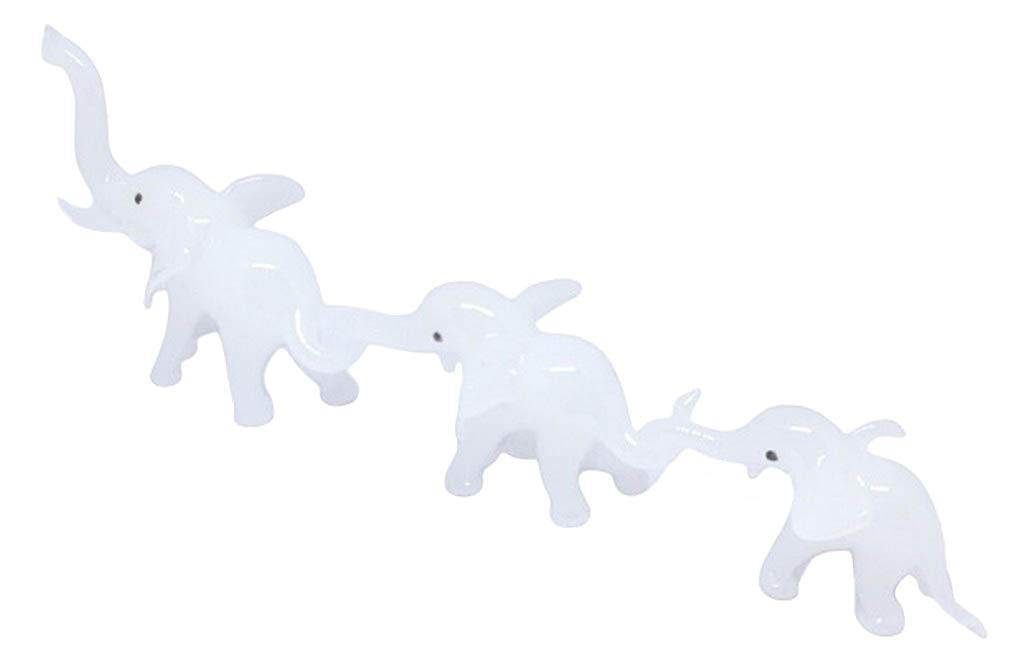 Handmade Set 3 Mini White Glass Elephant Blown Glass Art Wild Animal Collectible Figurines Figures Cool Stuff Ornament Miniature Gift Ideas for Anniversary Birthday Wedding Home Room Garden Decor No.2