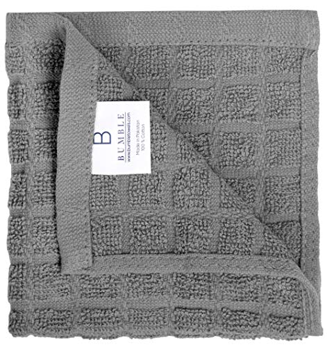 Bumble Premium Cotton Dish Cloths (12" x 12") Grey Check Design | Highly Absorbent | Natural Ring Spun Cotton | Kitchen Dish Towel Set | 380 GSM - 8 Pack