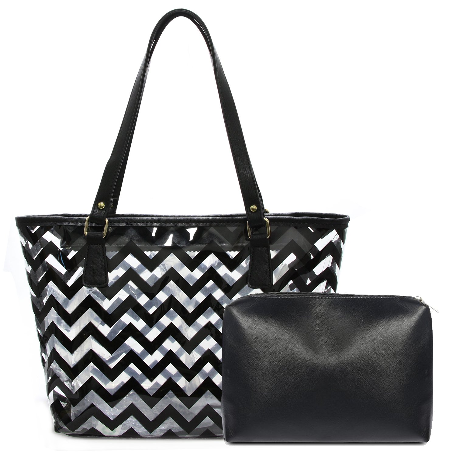 Clear Tote Bags with Full Chevron Stripe Shoulder Handbag with Interior Pocket Large