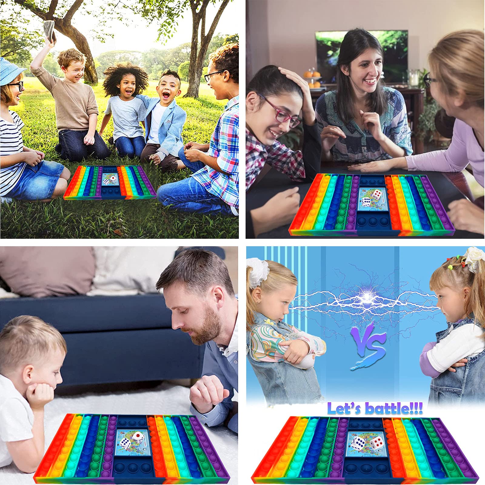 COOPEA Pop it Fidget Game with Dice, Silicone Rainbow Chess Game Board Giant Pops Push Bubble Fidget Sensory Toys for its Parent-Child Time,Jumbo Pop Game for Kids and Adults