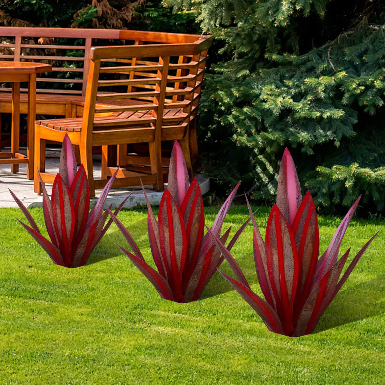 DIY Snake Plants Tequila Sculpture Metal Agave Plant Garden Figurines Yard Decoration Artificial Agave Statue Fake Plants for Patio Outdoor Garden(A-1 Set)