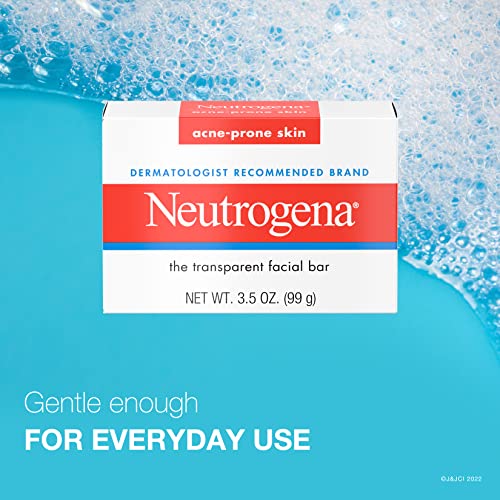 Neutrogena Facial Cleansing Bar Treatment for Acne-Prone Skin, Non-Medicated & Glycerin-Rich Formula Gently Cleanses without Over-Drying, No Detergents or Dyes, Non-Comedogenic, 3.5 oz