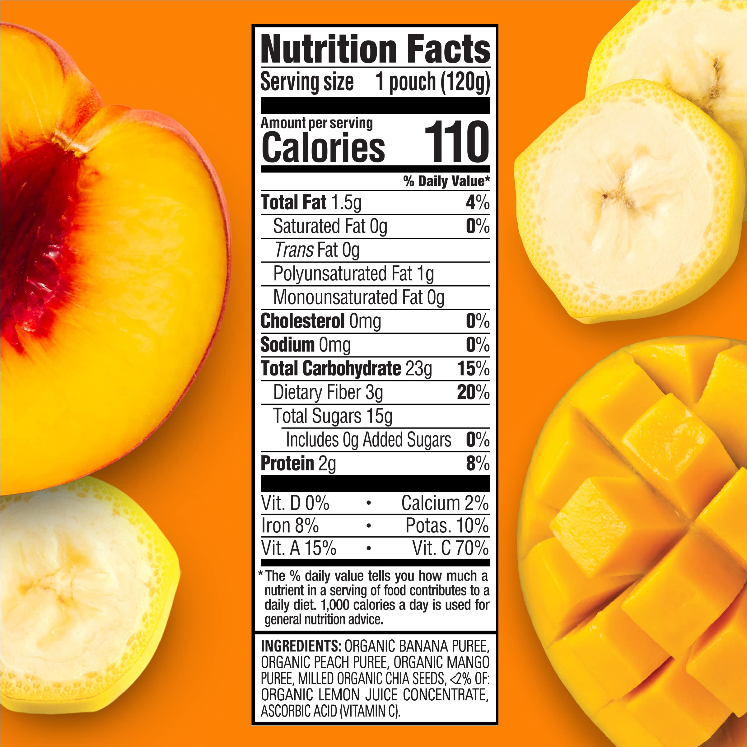 Happy Tot Organic Stage 4 Super Foods, Bananas, Peaches & Mangos + Super Chia, 4.22 Ounce (Pack of 8)