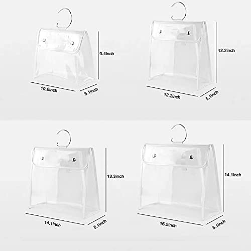 Hanging Handbag Organizer, PVC Purse Storage Bag Dustproof, Space-Saving Handbag Protector with Joinable Design, 4 PCS (Transparent white border, 4PCS (S+M+L+XL))