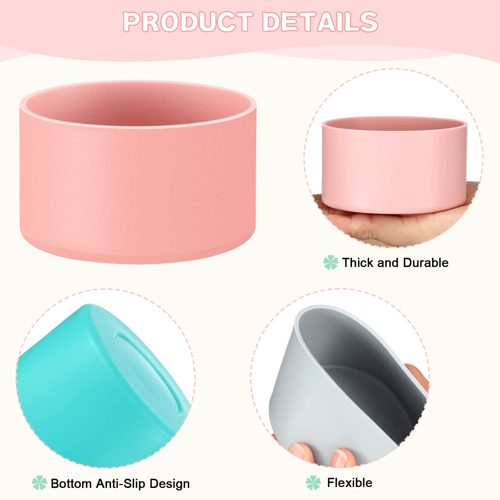 Honeydak 3 Pieces Silicone Sleeve Bottom Base Accessories for 16 oz Spray Bottles Anti Slip Cosmetic Spray Bottom Cover Washable Rubber Bottom Base for 12 to 24 oz Water Bottles (Pink, Blue, Grey)