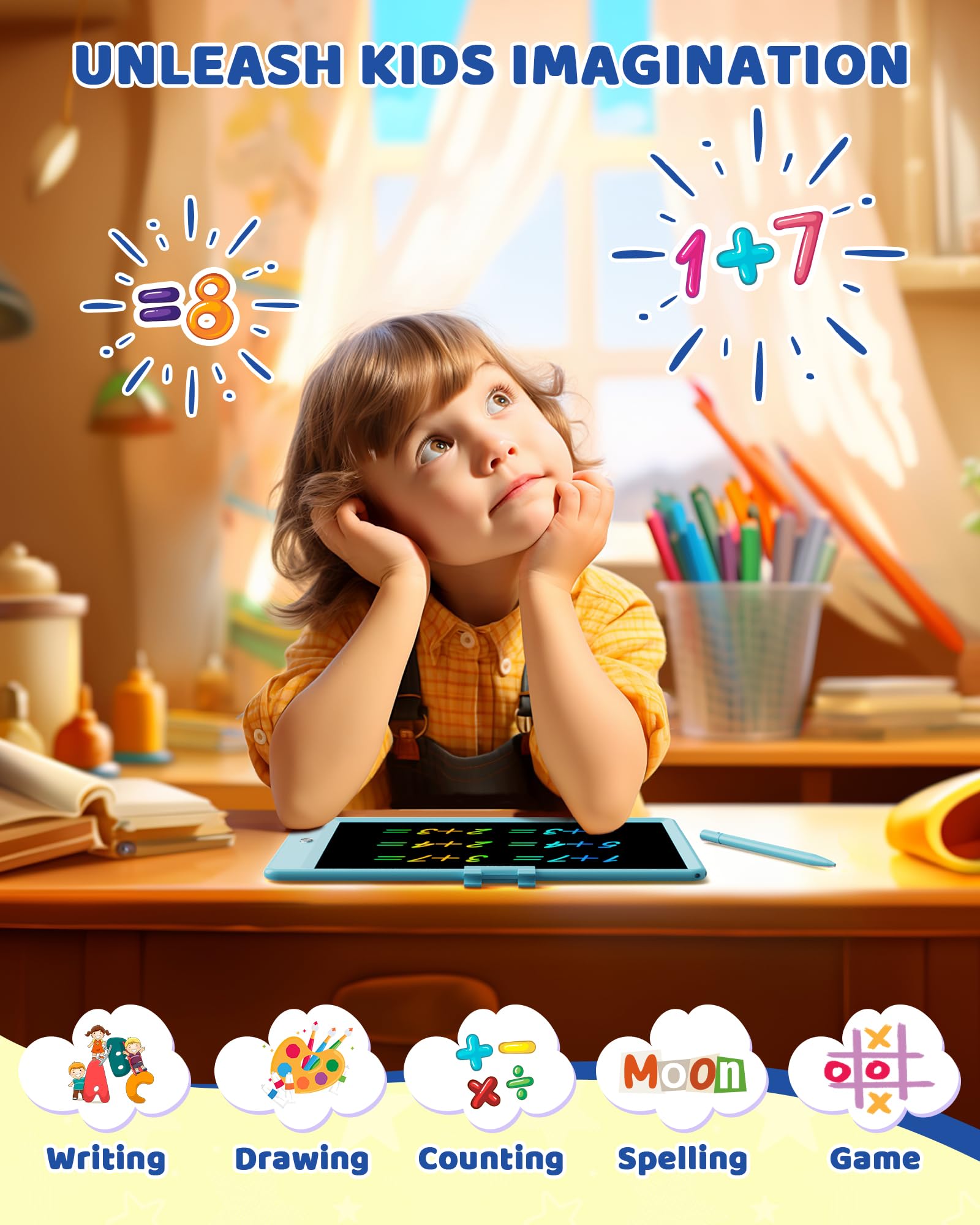 UCIDCI LCD Writing Tablet 10inch Doodle Board - Colorful Screen Electronic Toddler Drawing Tablet Drawing Pad, Educational Learning Toddler Toys for 3 4 5 6 7 8 Year Old Kids Girls Boys