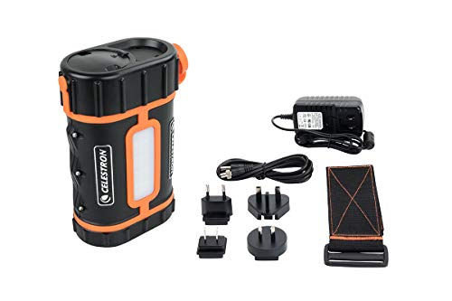 Celestron - PowerTank Lithium Pro Telescope Battery – Rechargeable Portable 12V Power Supply for Computerized Telescopes – 17 hour capacity/ 158.74Wh - Red/White LED Light - 2 USB Ports, Black(18768)